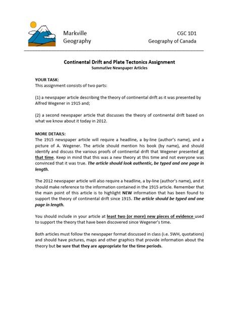 Continental Drift News Article Assignment Pdf Plate Tectonics