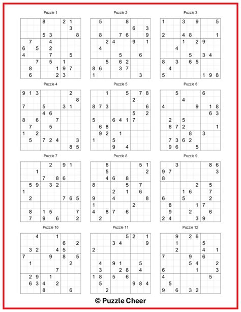 Extreme Sudoku 12 Puzzles Per Page Puzzle Cheer