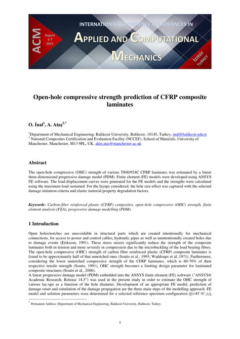 Pdf Open Hole Compressive Strength Prediction Of Cfrp Composite Laminates