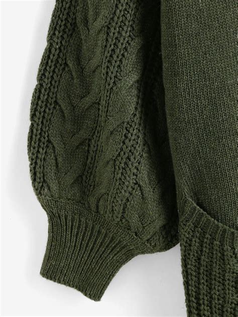 Open Placket Dual Pocket Cable Knit Cardigan Army Green Black Gray Red Wine Aff Pocket