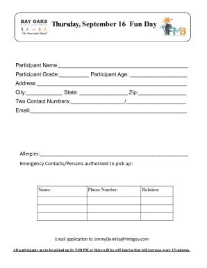 Fillable Online PARTICIPANTS NAME AGE ADDRESS CITY STATE ZIP