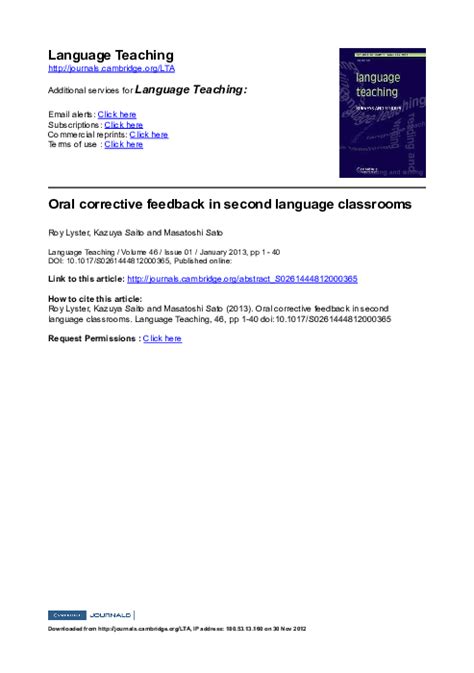 pdf oral corrective feedback in second language classrooms