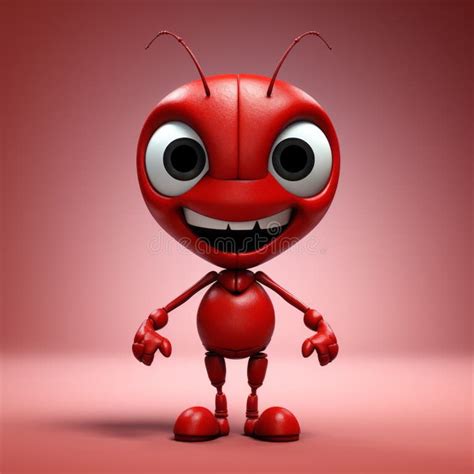Minimalist 3d Red Bug With Big Eyes On Pink Background Stock