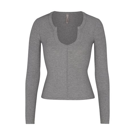 Soft Lounge Split Neck Long Sleeve Heather Grey