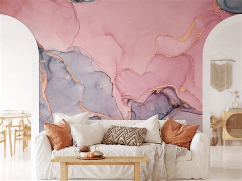 Elegant And Striking Pink And Dark Grey Marble Effect Wallpaper For A