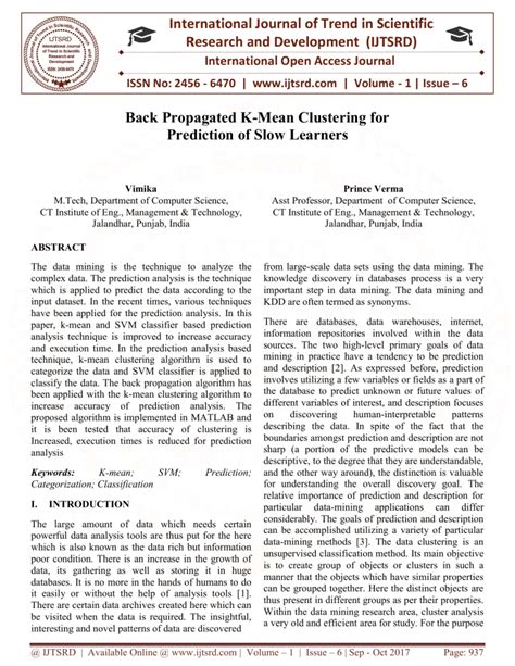 Back Propagated K Mean Clustering For Prediction Of Slow Learners