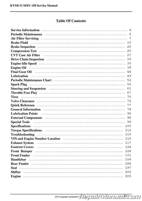 2005 2017 Kymco Mxu 150 Cyclepedia Printed Atv Service Manual