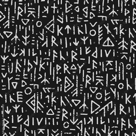 Runic Seamless Pattern Black White Runes Scandinavian Gothic Folk