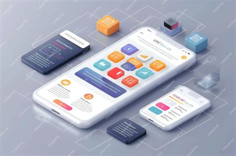 Smartphone Mobile App Interface Mockup With Ui Active Blocks And