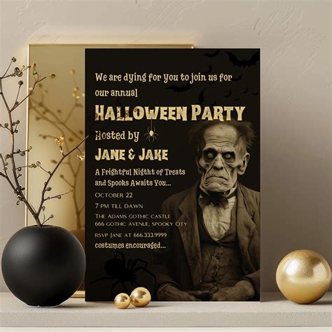 Adult Halloween Party Invitation Canva Template Victorian Frankenstein
