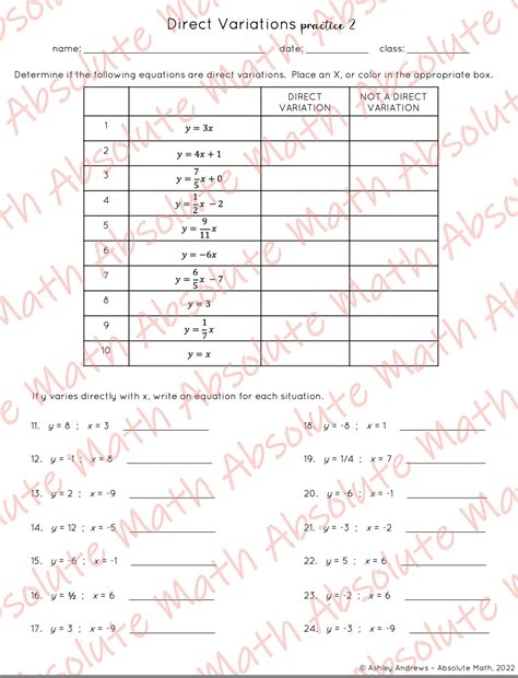 Direct Variations Practice 2 Made By Teachers