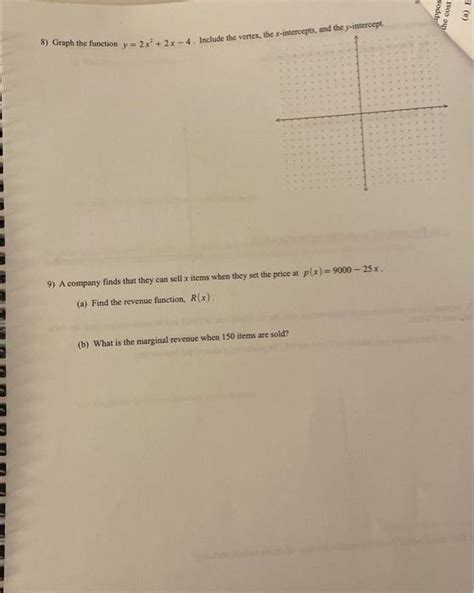 solved 8 graph the function y 2x2 2x−4 include the vertex