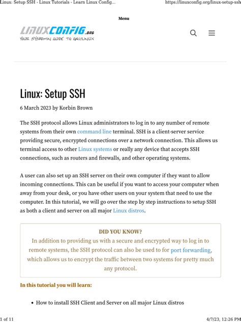 Linux Setup Ssh Linux Tutorials Learn Linux Configuration Pdf Secure Shell Linux