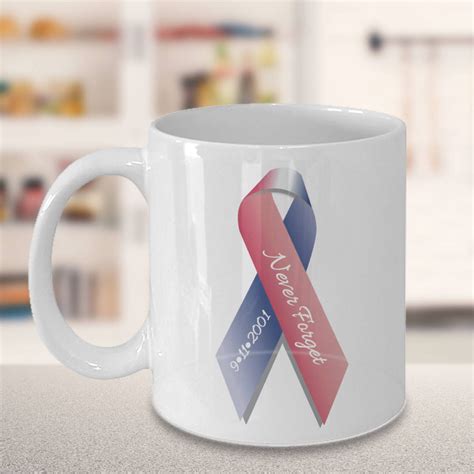 September 11 Mug ~ Patriotic Memorial ~ Remembrance Ribbon ~ 911 Never