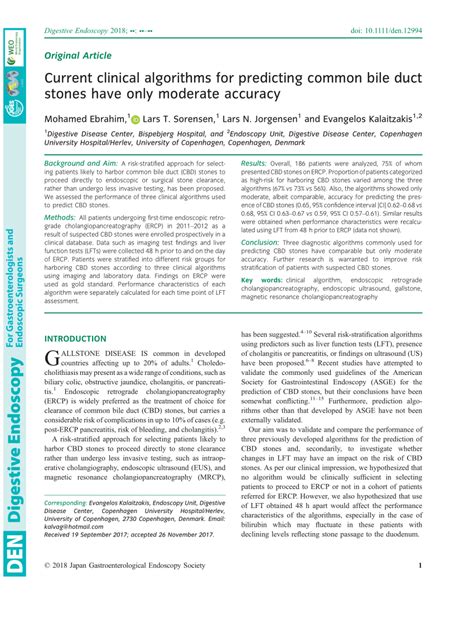Pdf Current Clinical Algorithms For Predicting Common Bile Duct Stones Have Only Moderate Accuracy