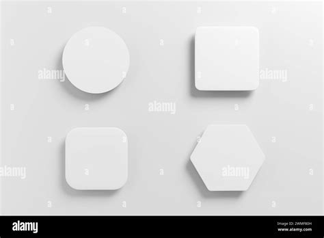 White Blank Push Button Set Round And Square Shaped Push Buttons With Shadow On White