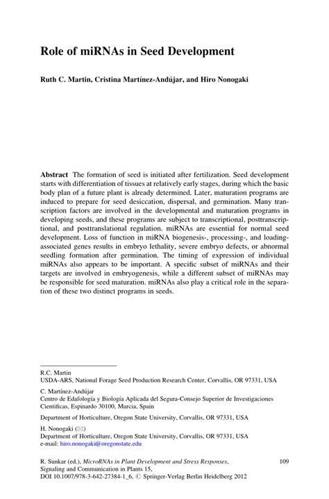 Pdf Role Of Mirnas In Seed Development