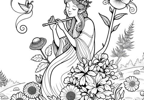 Nymfa Muncul Dari Sebuah Danau Gambar Pewarnaan Gratis