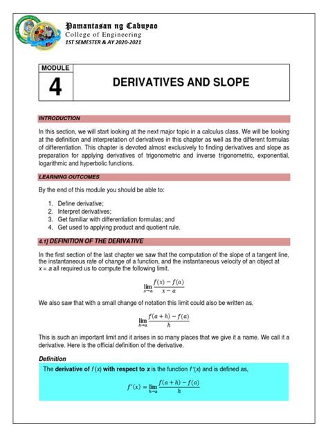 Calculus Derivatives Module Pdf Derivative Function Mathematics