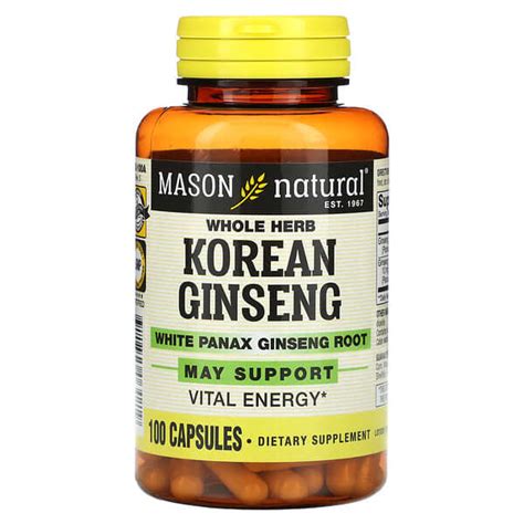 Mason Natural Whole Herb Korean Ginseng With White Panax Ginseng Root