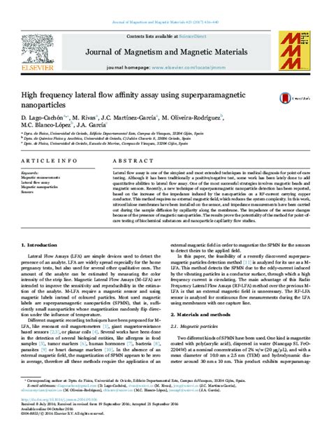 Pdf High Frequency Lateral Flow Affinity Assay Using Superparamagnetic Nanoparticles