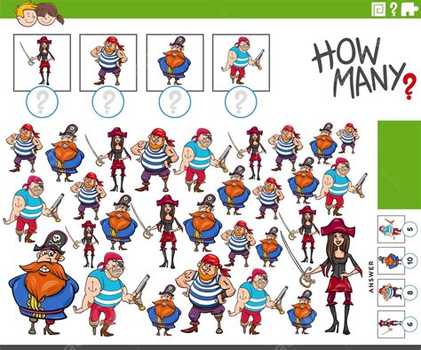 How Many Cartoon Pirates Characters Counting Game Estimate Number