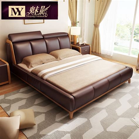 Купить кожаная кровать Призрак в скандинавской высококачественной твердой древесины натуральная