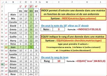 Excel INDEX EQUIV CHOISIR