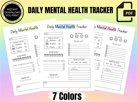 Daily Mental Health Tracker Printable Mood Tracker Self Care Journal