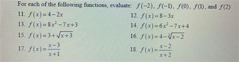solved for each of the following functions evaluate 2