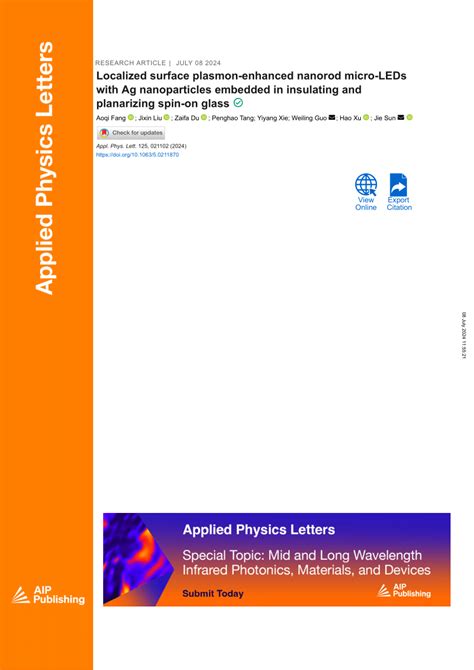 Pdf Localized Surface Plasmon Enhanced Nanorod Micro Leds With Ag
