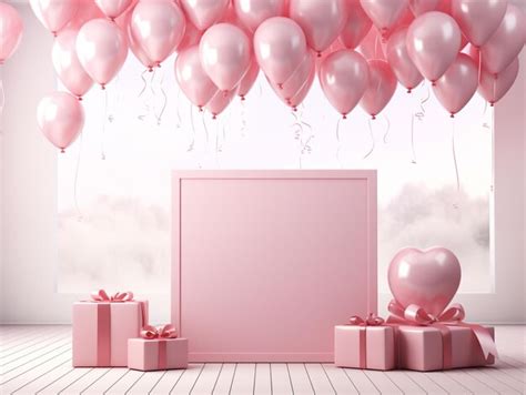 Premium Ai Image T Box And Balloons In The Pink Background