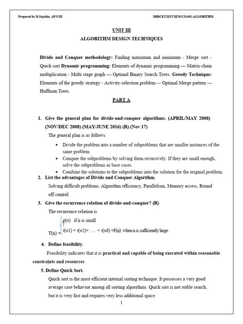 Cs3401 Algorithm Unit3 Pdf Dynamic Programming Mathematical