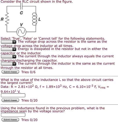 Solved Consider The Rlc Circuit Shown In The Figure R Select True