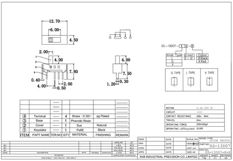 Ss 13d07 Pcb Mounted Miniature Vertical Slide Switch