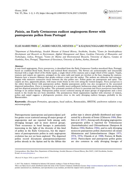 Paisia An Early Cretaceous Eudicot Angiosperm Flower With Docslib