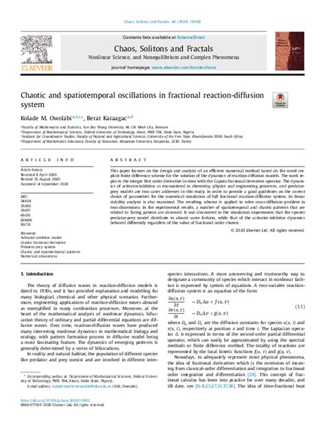 Pdf Chaotic And Spatiotemporal Oscillations In Fractional Reaction