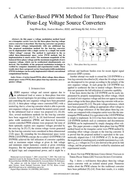 2004 A Carrier Based Pwm Method For Three Phase Four Leg Pdf Power