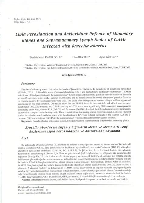 Pdf Lipid Peroxıdatıon And Antioxidant Defence Of Mammary Glands And