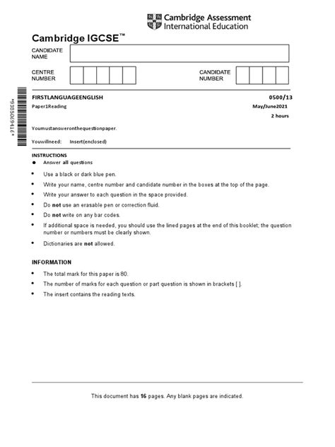 Cambridge Igcse 0500 13 Firstlanguageenglish Pdf