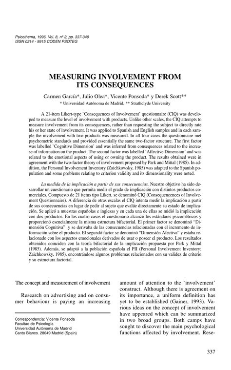 Pdf Measuring Involvement From Its Consequences