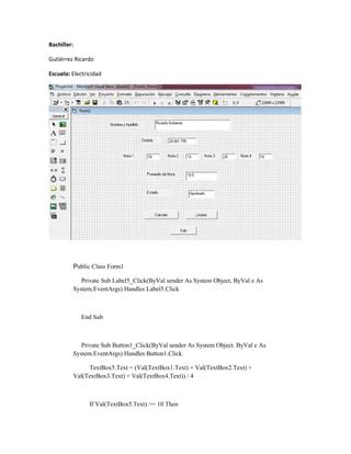 Ejercicio De Visual Basic IF THEN ELSE DOCX Programming Languages Computing
