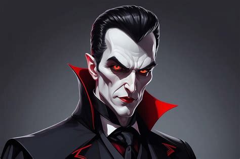 Cartoon Dracula With Red Eyes And A Black Suit Generative Ai Premium