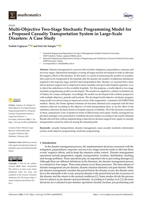 Pdf Multi Objective Two Stage Stochastic Programming Model For A