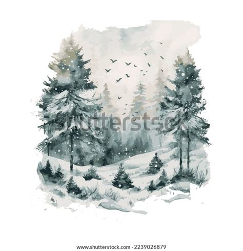 Winter Forest Illustration Watercolor Snowy Trees Stock Vector Royalty