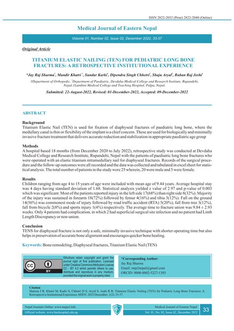 Pdf Titanium Elastic Nailing Ten For Pediatric Long Bone Fractures A Retrospective