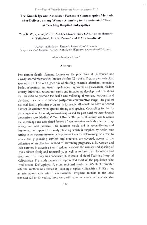 Pdf The Knowledge And Associated Factors Of Contraceptive Methods After Delivery Among Women