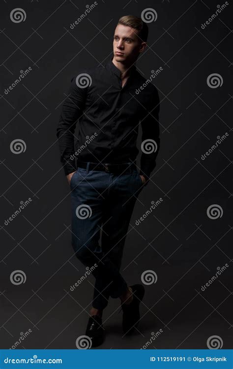 Portrait Of Handsome Man Against Dark Background Stock Image Image Of Dark Person 112519191