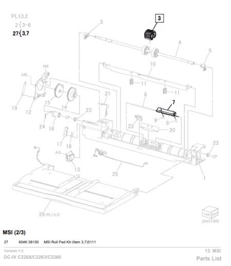 Genuine Fuji Xerox Msi Bypass Feed Kit 604k58150 1x 059k66540 1x 019k09420