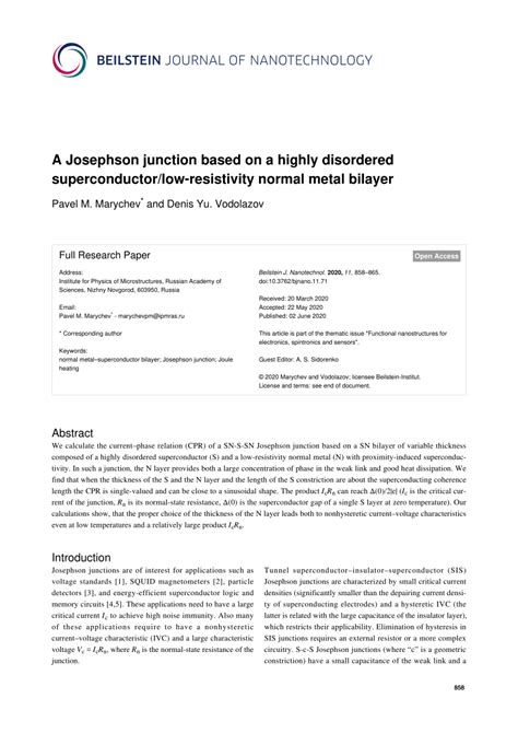 Pdf A Josephson Junction Based On A Highly Disordered Superconductorlow Resistivity Normal